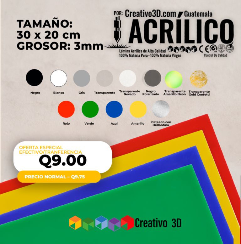 Plancha de Acrílico de 30 x 20 cm – 3mm Acrílico Virgen