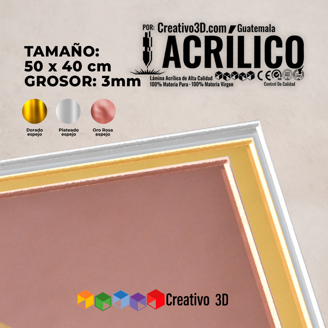Plancha de Acrílico de 50 x 40 cm – 3mm | Espejo